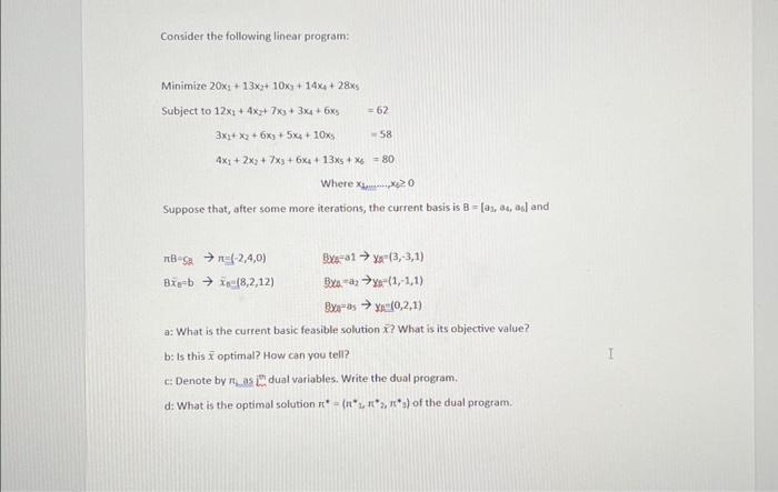 Solved Consider the following linear program: Minimize 20x1 | Chegg.com