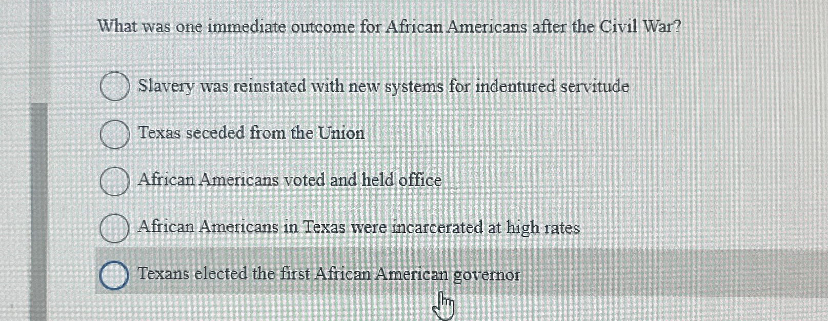 Solved What was one immediate outcome for African Americans | Chegg.com