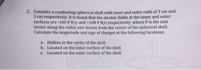 Solved 2. Consider a conducting spherical shell with inner | Chegg.com