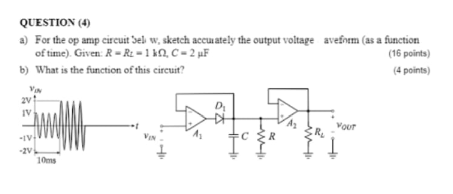 Solved QUESTION (4)a) ﻿For the op amp circuit below, sketch | Chegg.com