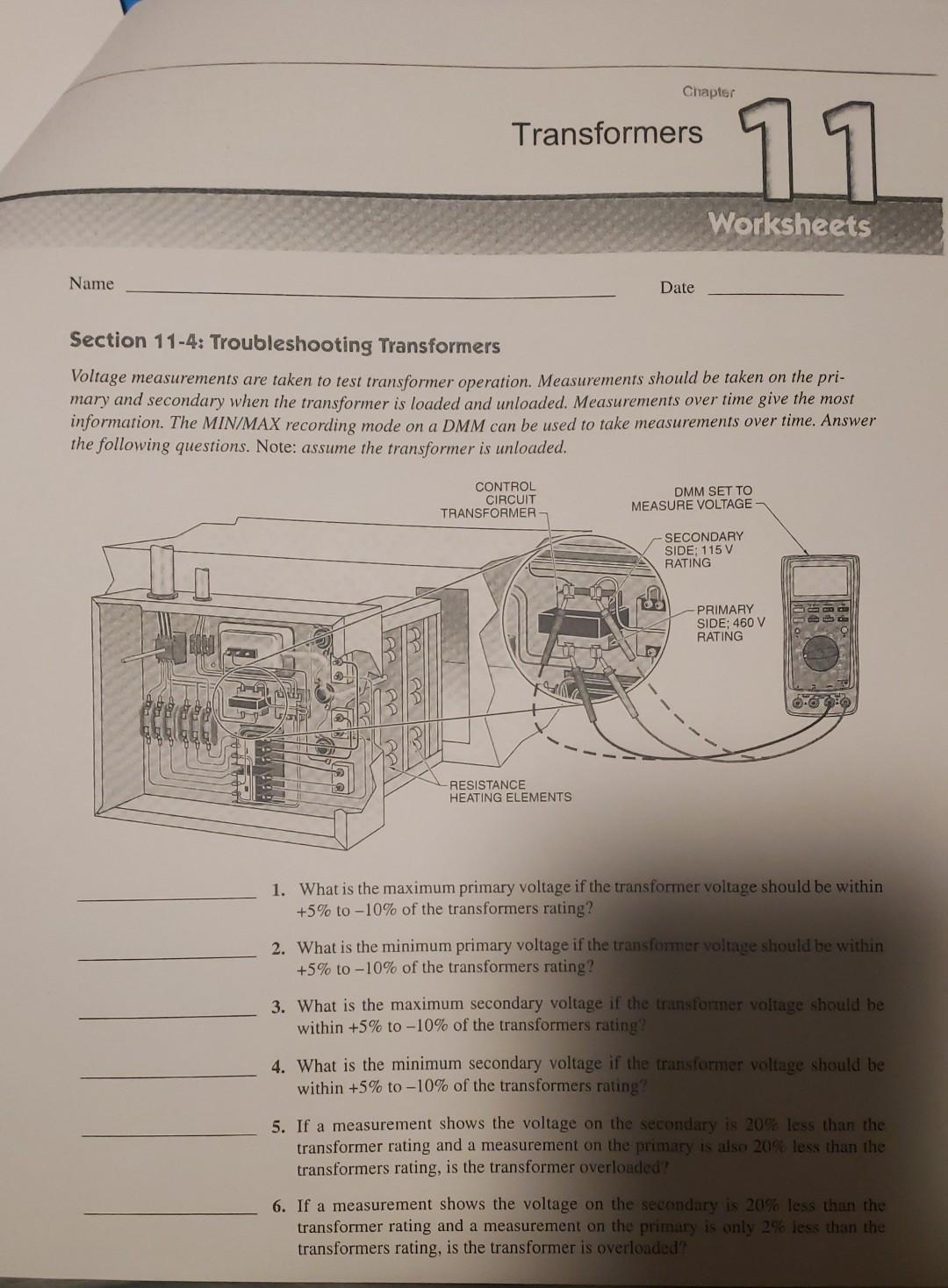 Solved Chapter Transformers 11 Worksheets Name Date Section | Chegg.com
