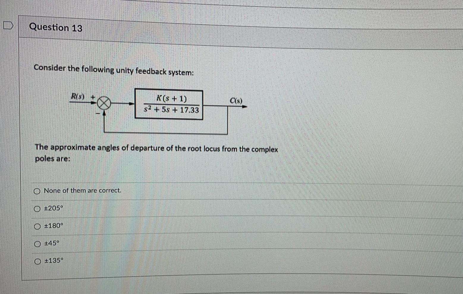 Solved Question 13 Consider the following unity feedback | Chegg.com