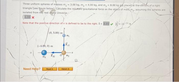 Solved Three uniform spheres of masses m1=3.00 kg,m2=4.00 | Chegg.com