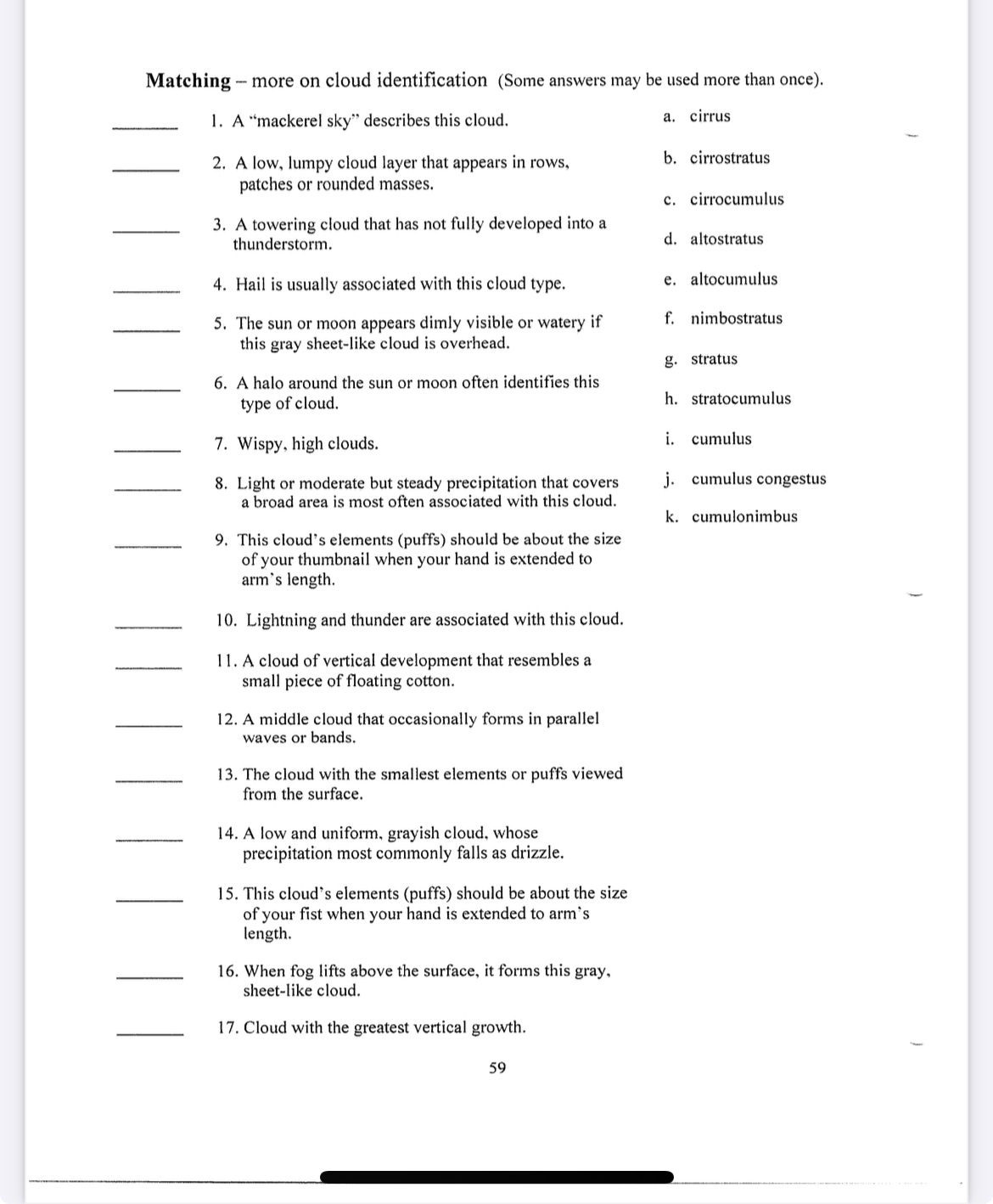 Solved Matching - ﻿more on cloud identification (Some | Chegg.com