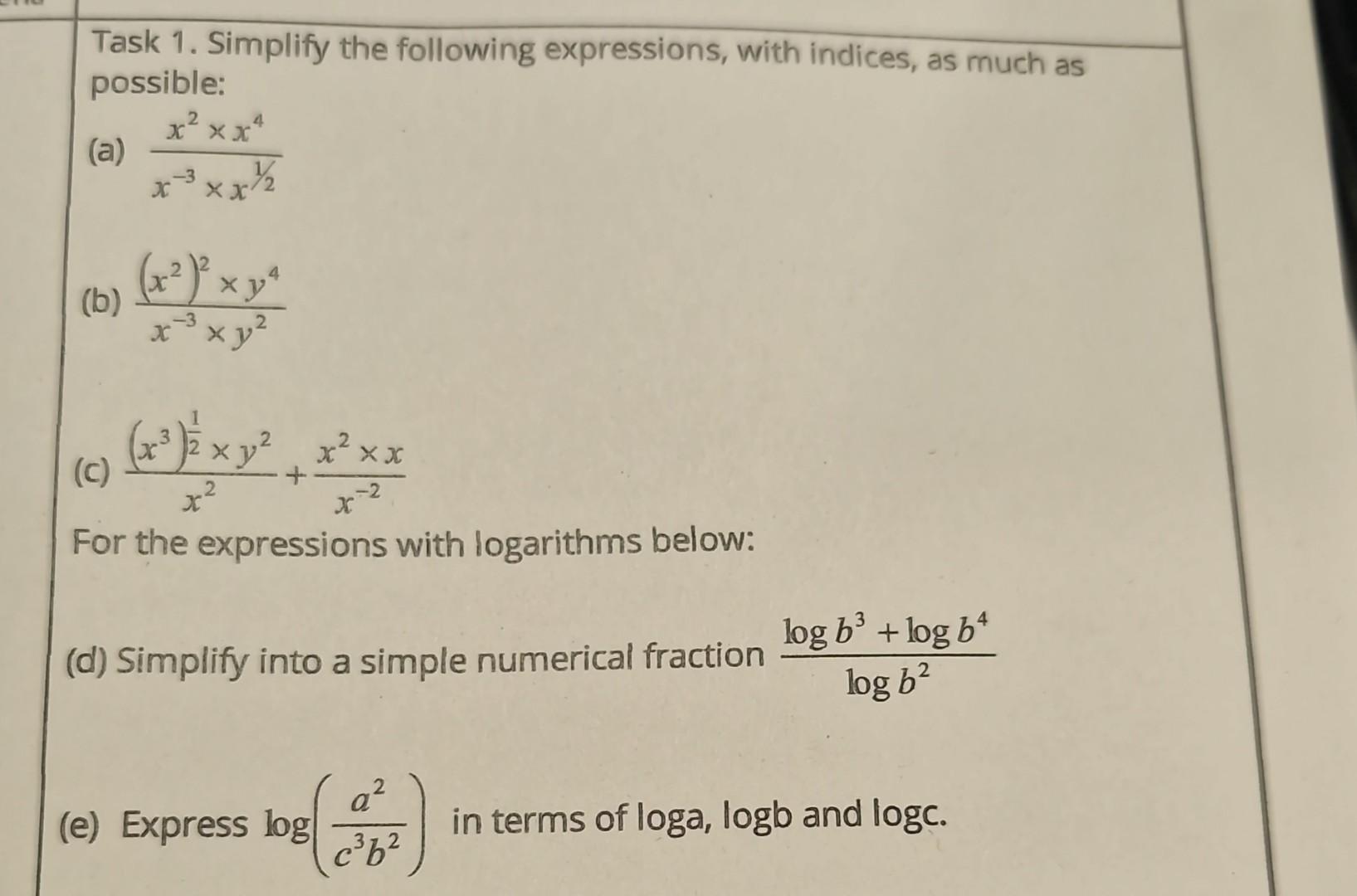 Task 1. Simplify the following expressions, with | Chegg.com