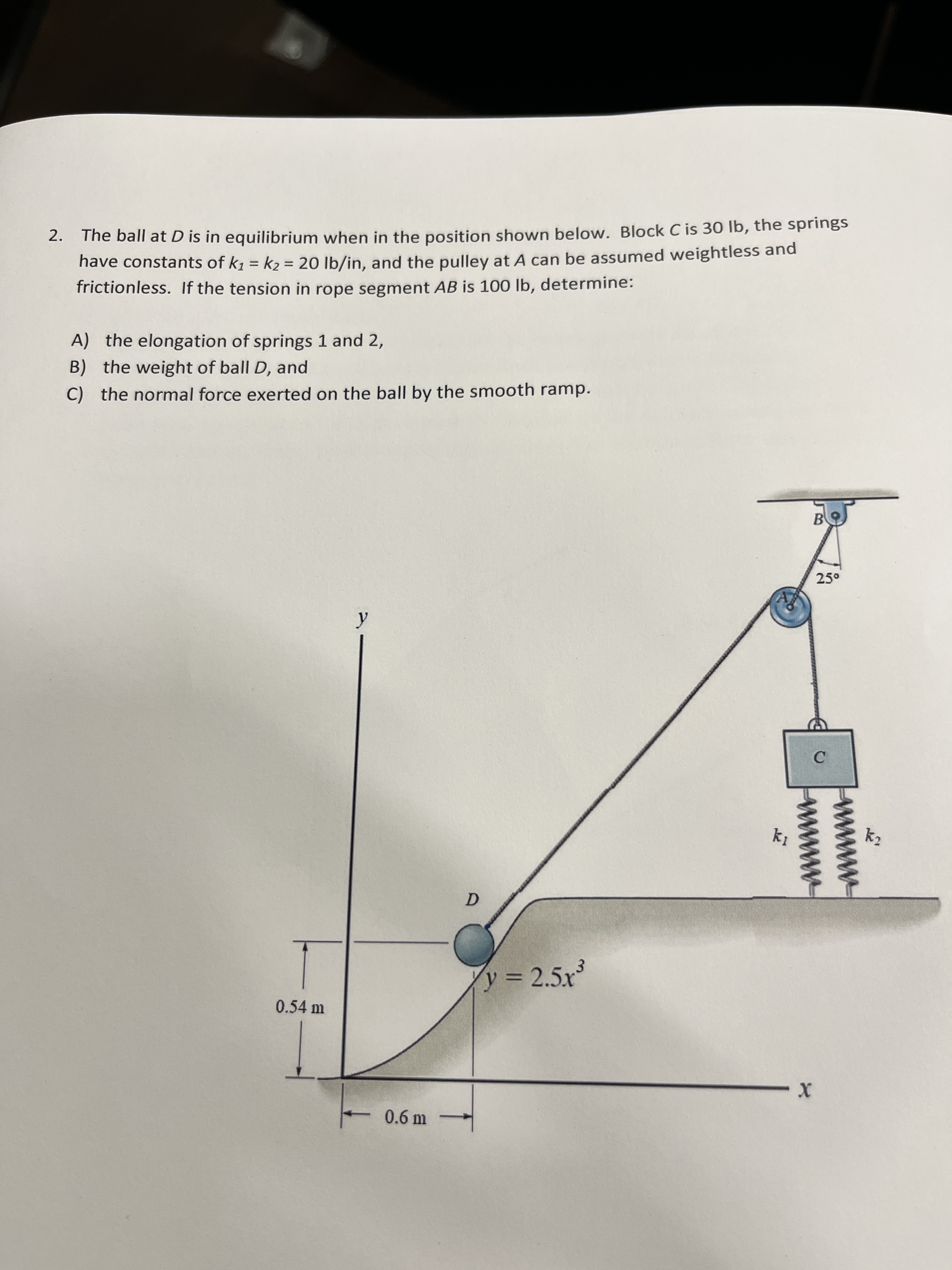 Solved 2. ﻿The ball at \( ﻿D \) ﻿is in equilibrium when in | Chegg.com