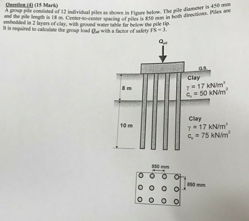 Solved Question (4) (15 Mark) A group pile consisted of 12 | Chegg.com