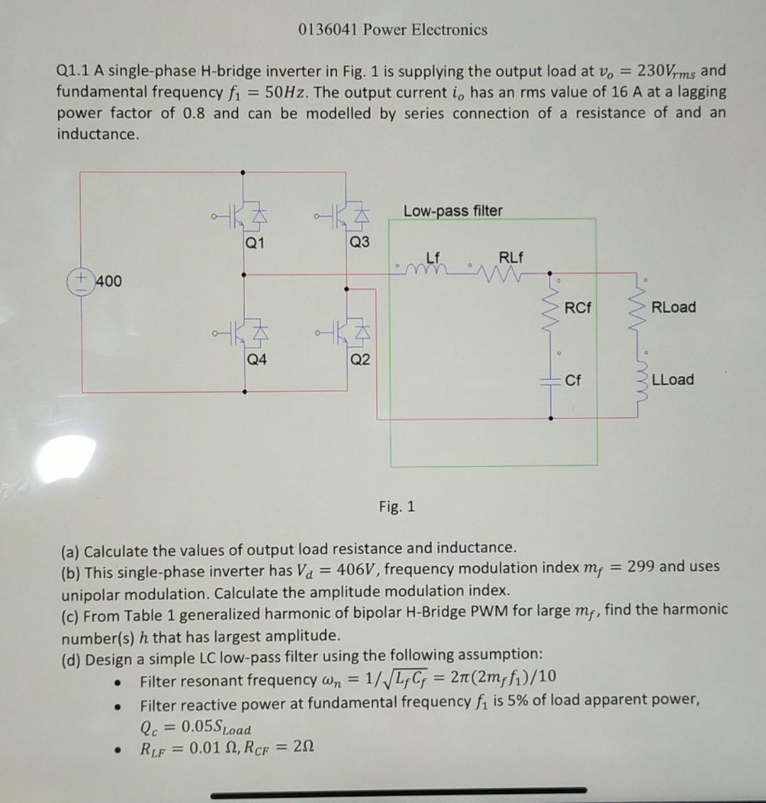 Solved Q1.1 A single-phase H-bridge inverter in Fig. 1 is | Chegg.com