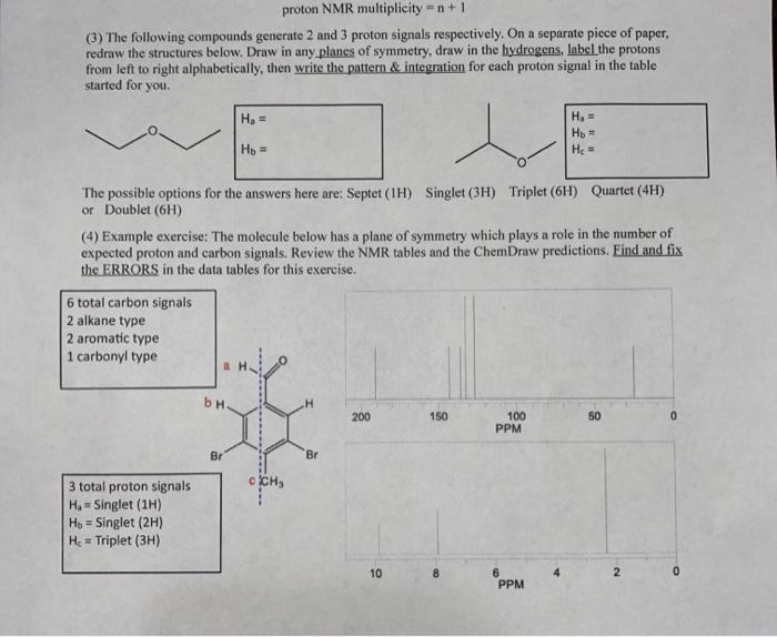 Solved proton NMR multiplicity n+1 (3) The following | Chegg.com
