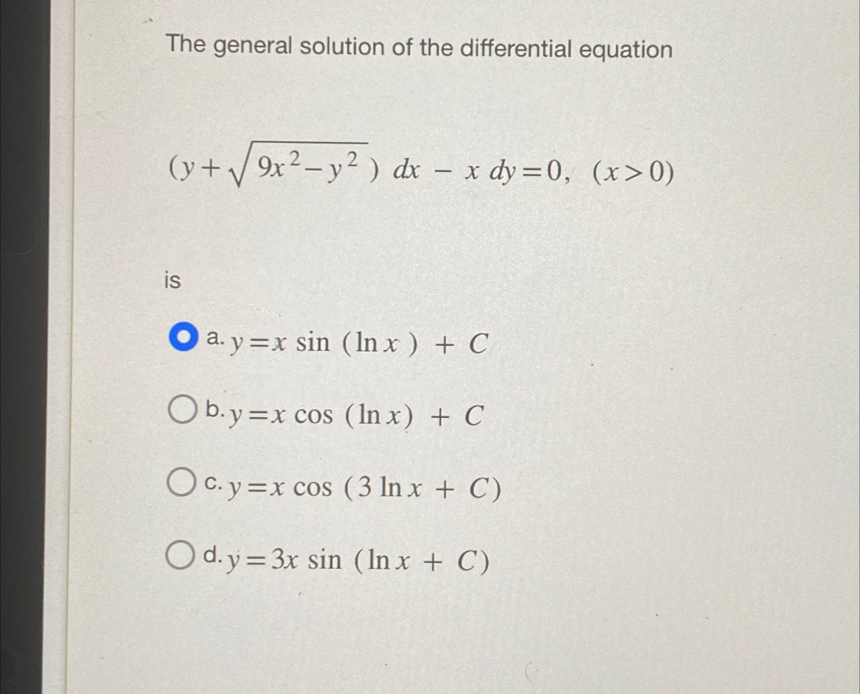 Solved The general solution of the differential | Chegg.com
