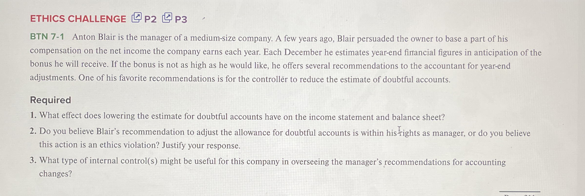 Solved ETHICS CHALLENGE ubrace(Δubrace) ﻿P3BTN 7-1 ﻿Anton | Chegg.com