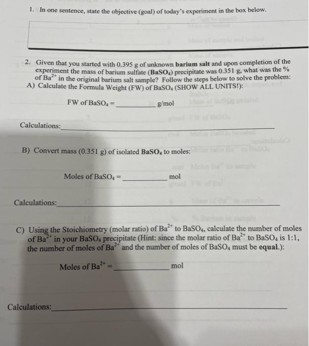 Solved EXPERIMENT 6 GRAVIMETRIC DETERMINATION OF BARIUM | Chegg.com