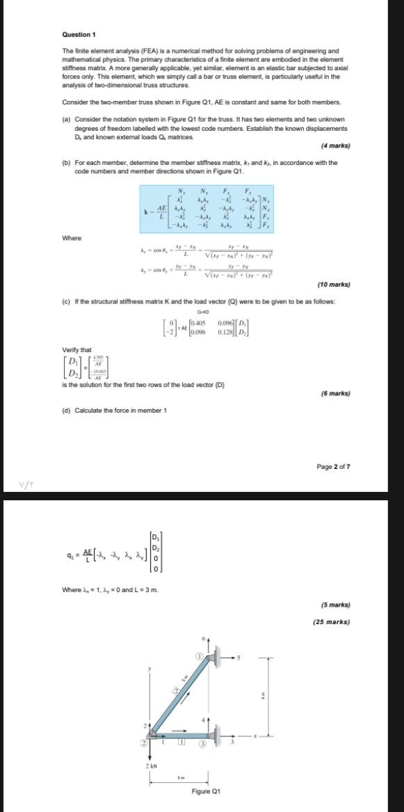 Solved Question 1 The finite element analysis (FEA) is a | Chegg.com