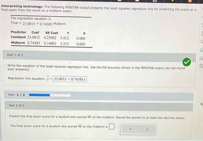 Solved Interpreting technology: The following MINITAB output | Chegg.com