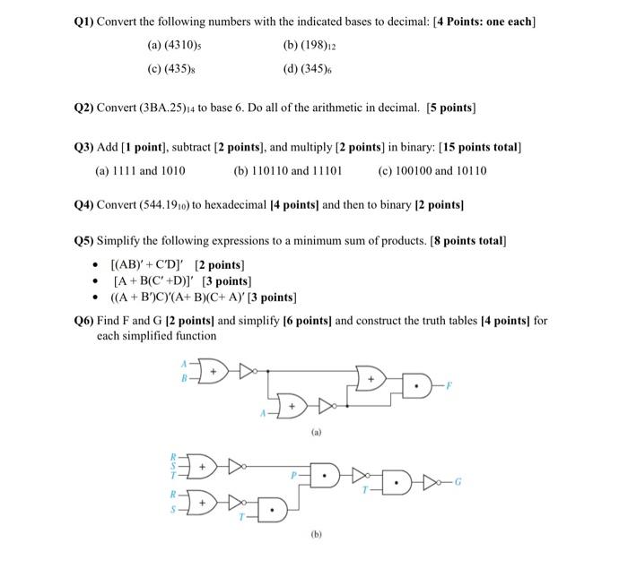 Solved Q1) Convert the following numbers with the indicated | Chegg.com