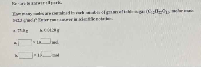 Solved How many moles are contained in each number of grams | Chegg.com