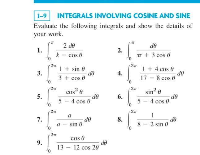 Solved INTEGRALS INVOLVING COSINE AND SINE 1-9 Evaluate the | Chegg.com