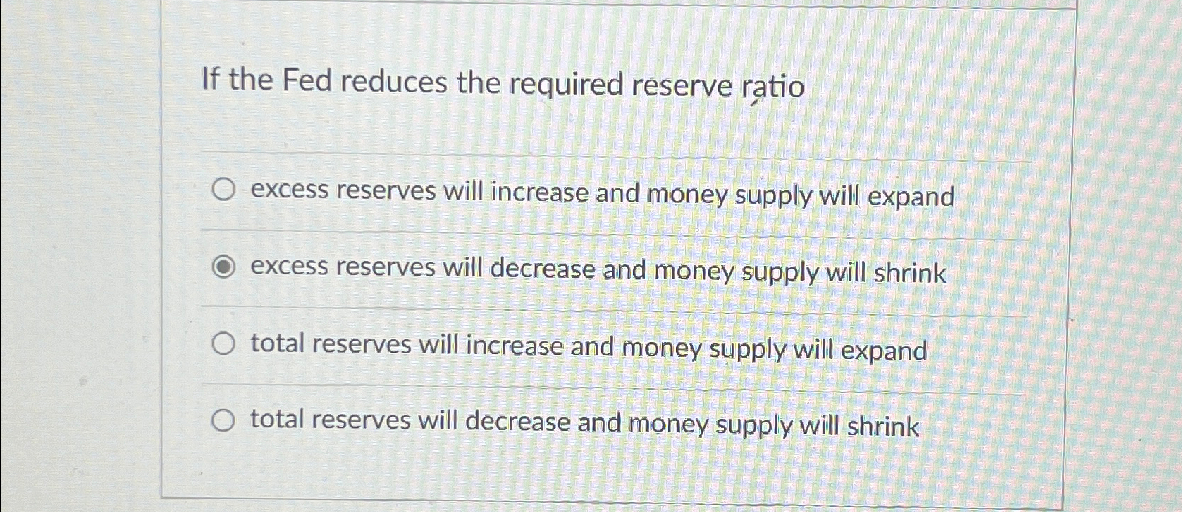 Solved If the Fed reduces the required reserve ratioexcess | Chegg.com