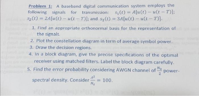 Solved Problem 1: A baseband digital communication system | Chegg.com