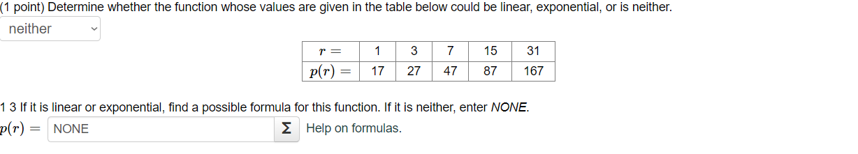 Solved (1 ﻿point) ﻿Determine whether the function whose | Chegg.com