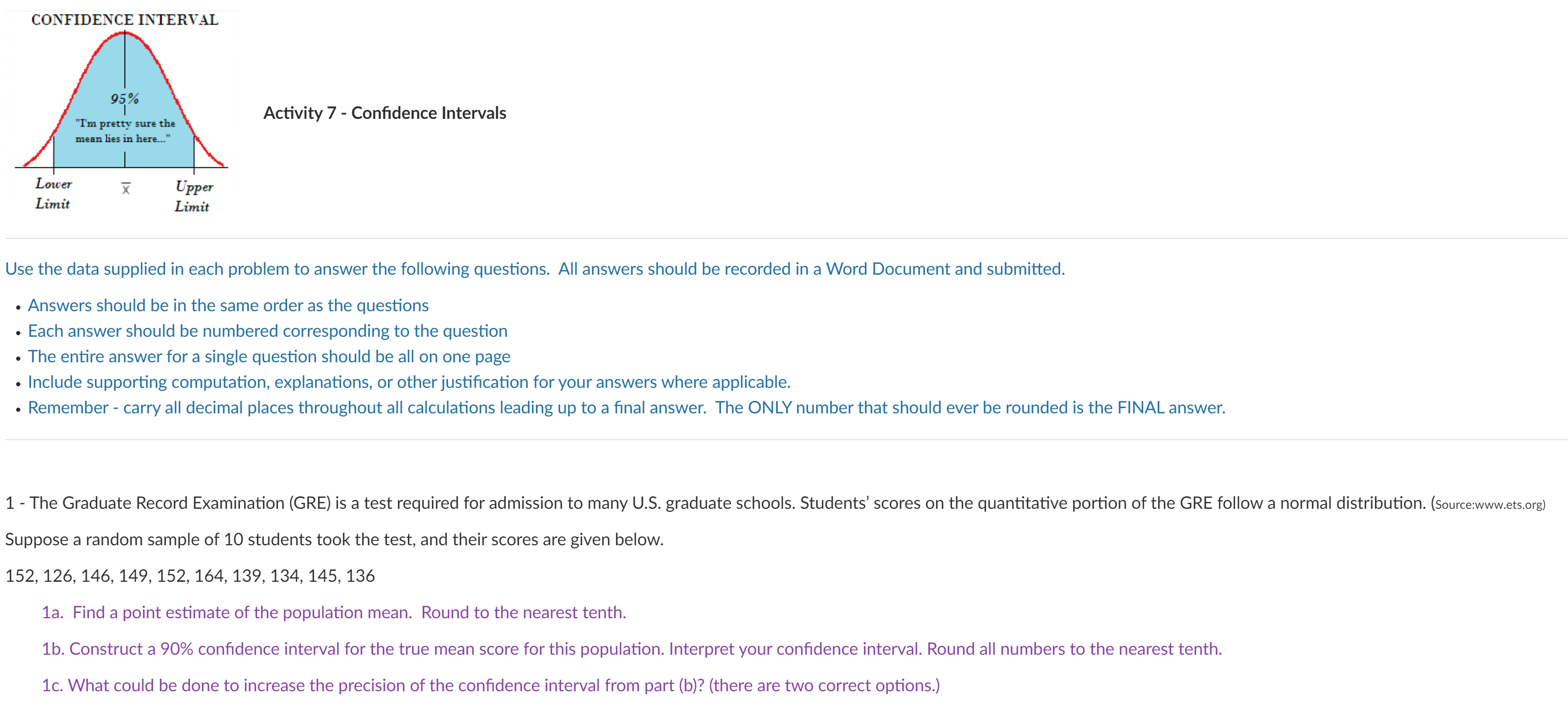 Solved Activity 7 - ﻿Confidence IntervalsUse the data | Chegg.com