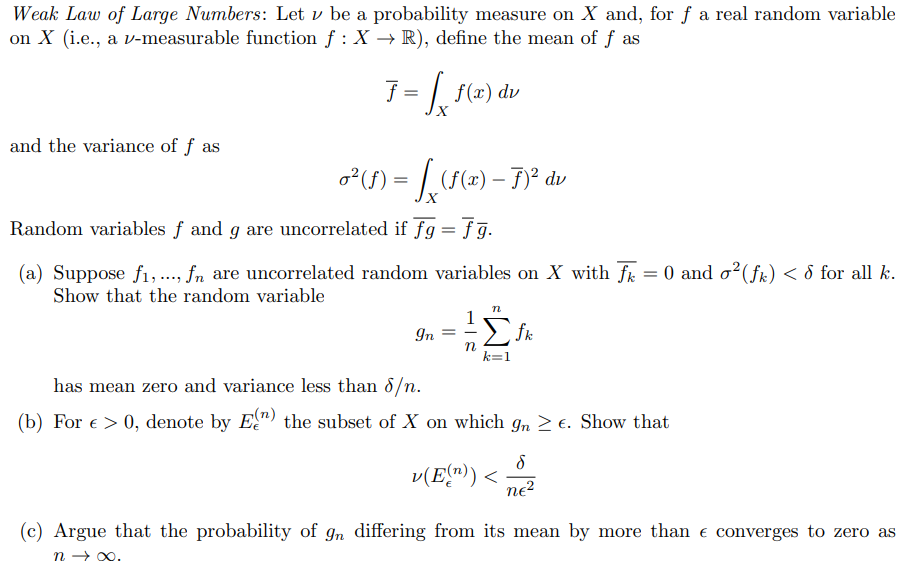 Solved Weak Law of Large Numbers: Let u ﻿ be a probability | Chegg.com