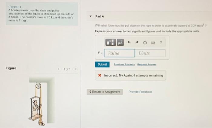 Solved (Figure 1) A house painter uses the chait and pulley | Chegg.com