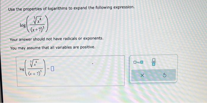 Solved Use the properties of logarithms to expand the | Chegg.com