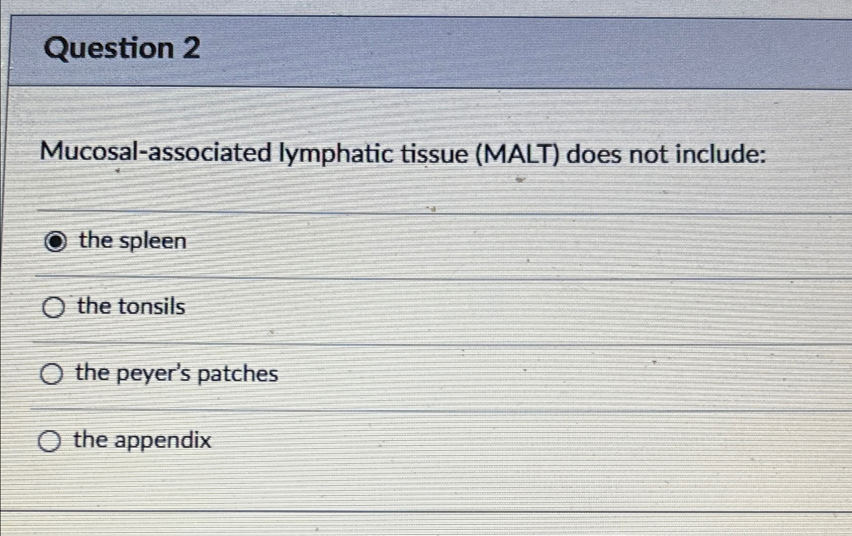 Solved Question 2Mucosal-associated lymphatic tissue (MALT) | Chegg.com