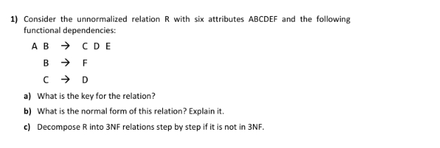 Consider the unnormalized relation R ﻿with six | Chegg.com