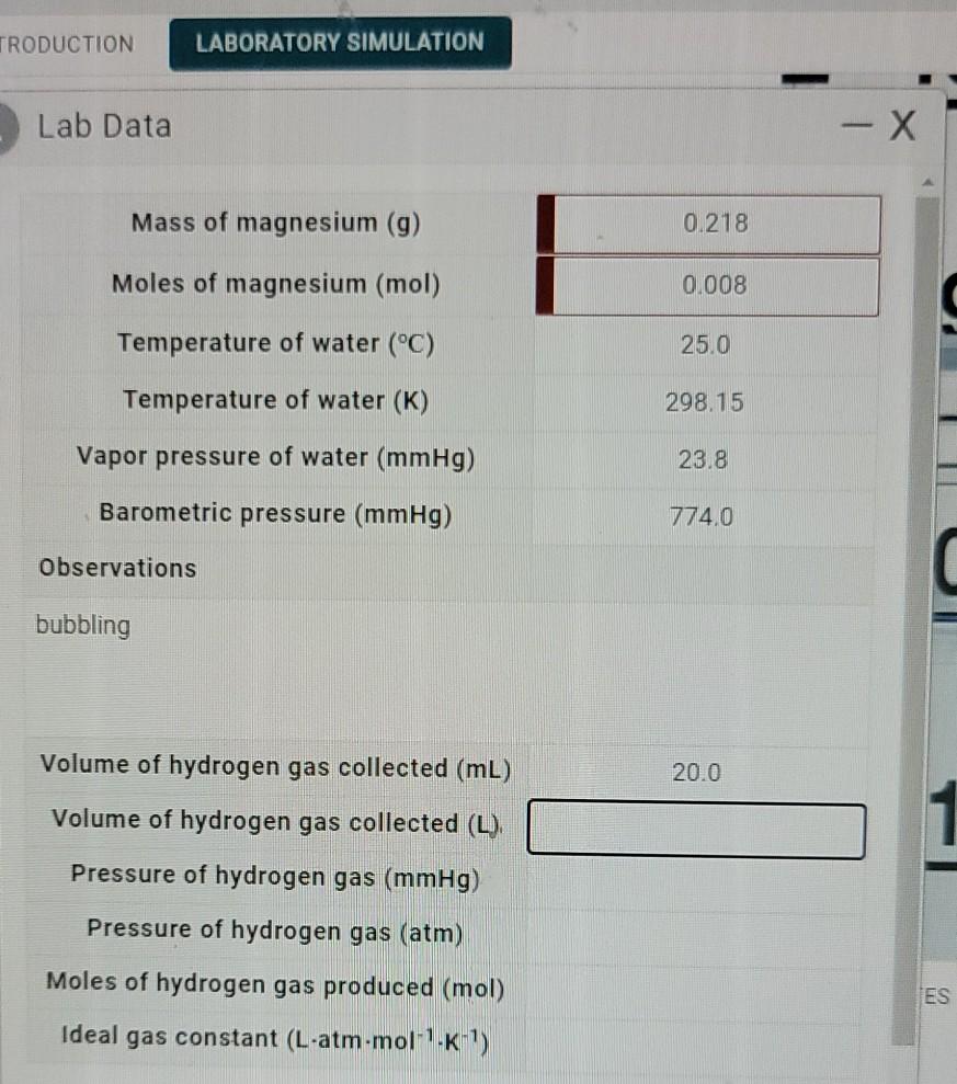 Solved TRODUCTION LABORATORY SIMULATION Lab Data - - X Mass | Chegg.com