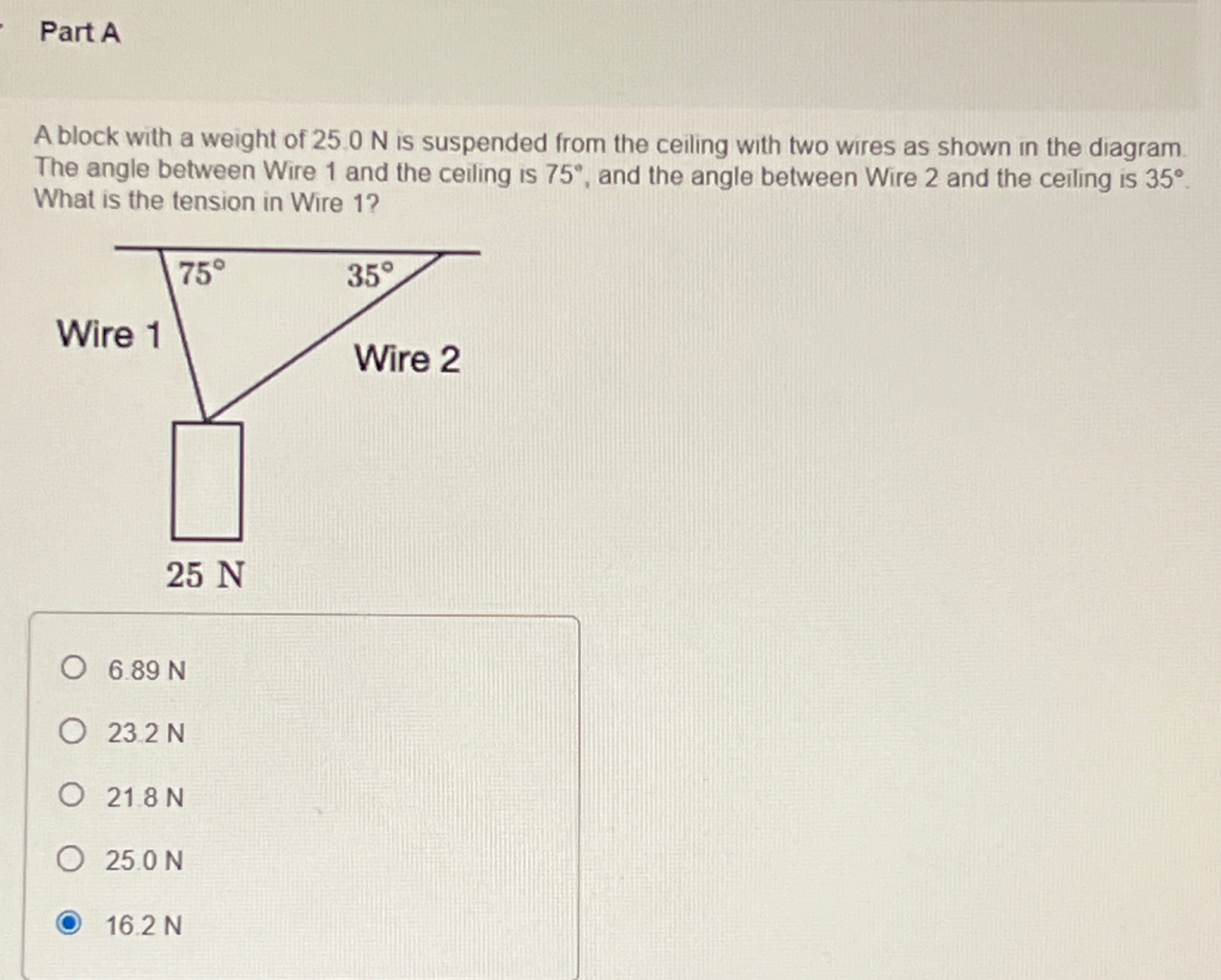 Solved Part AA block with a weight of 25.0N ﻿is suspended | Chegg.com