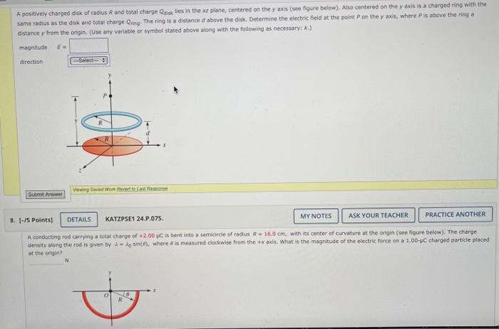 Solved A positively charged disk of radius R and total | Chegg.com