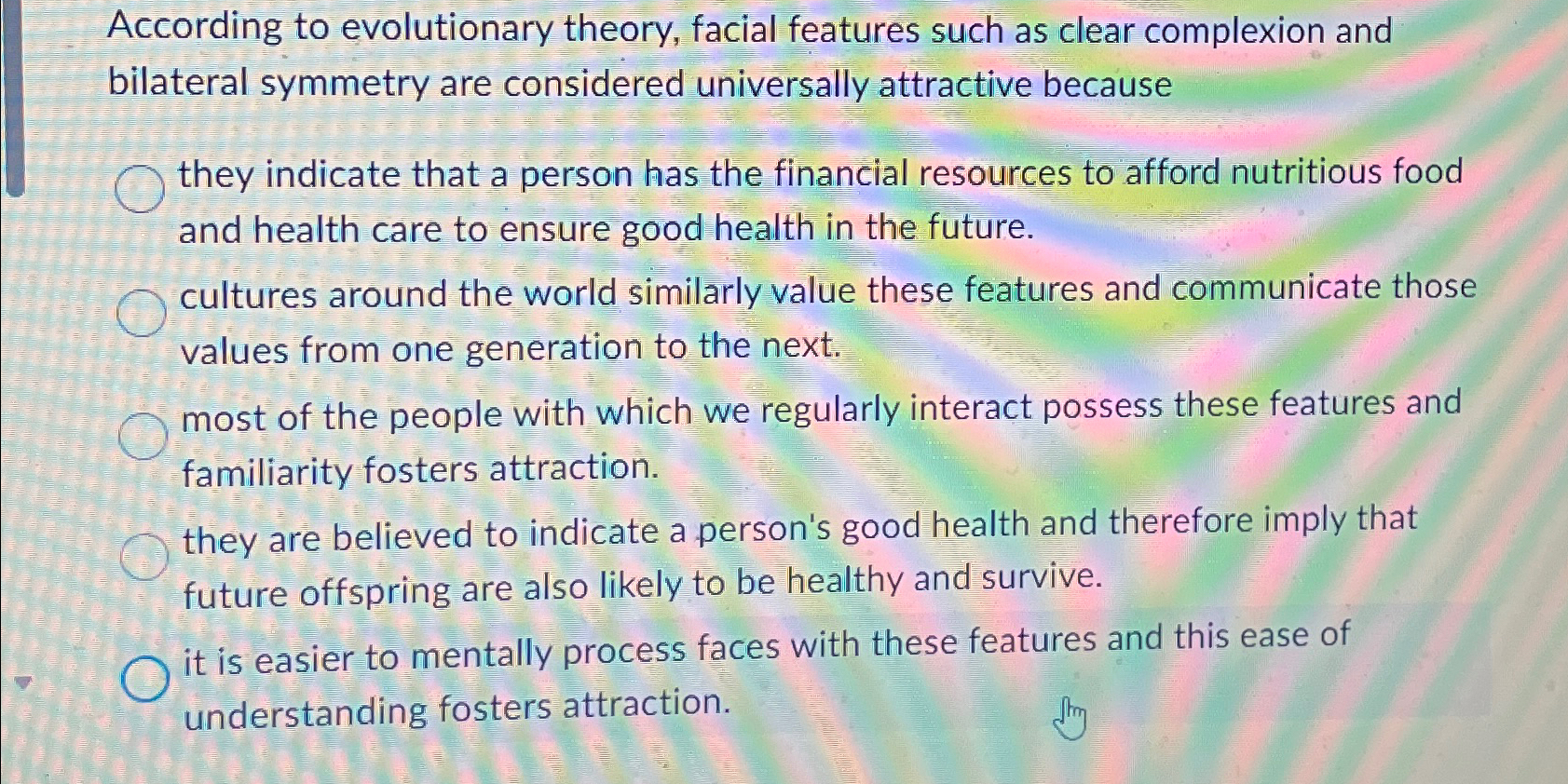 Solved According to evolutionary theory, facial features | Chegg.com