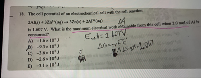 Solved 18. The cell potential of an electrochemical cell | Chegg.com