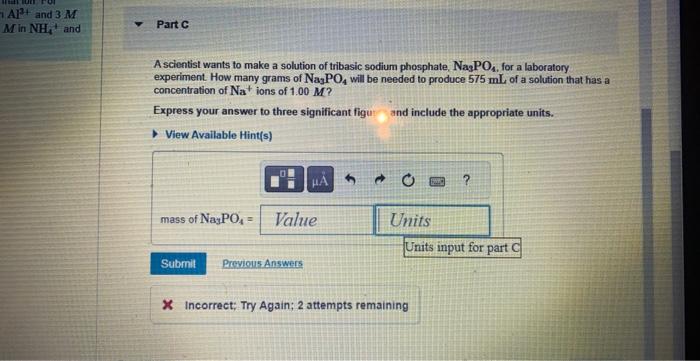 Solved Al3+ and 3M M in NH4 and Part C A scientist wants to | Chegg.com