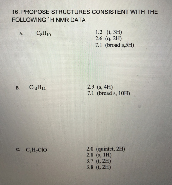Solved 16. PROPOSE STRUCTURES CONSISTENT WITH THE FOLLOWING | Chegg.com