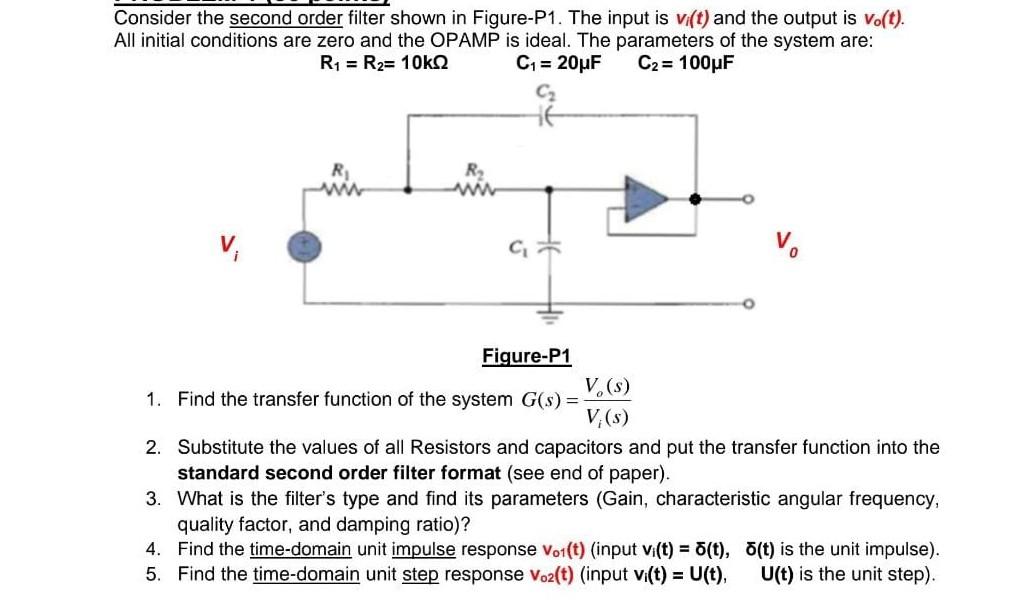 Solved Consider the second order filter shown in Figure-P1. | Chegg.com