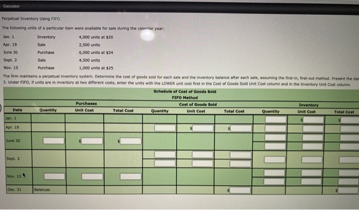 Solved Calculator Perpetual Inventory Using FIFO The | Chegg.com