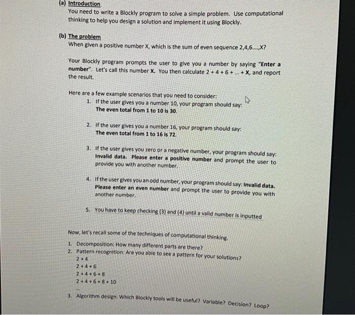 Solved You Need To Write A Blockly Program To Solve A Simple