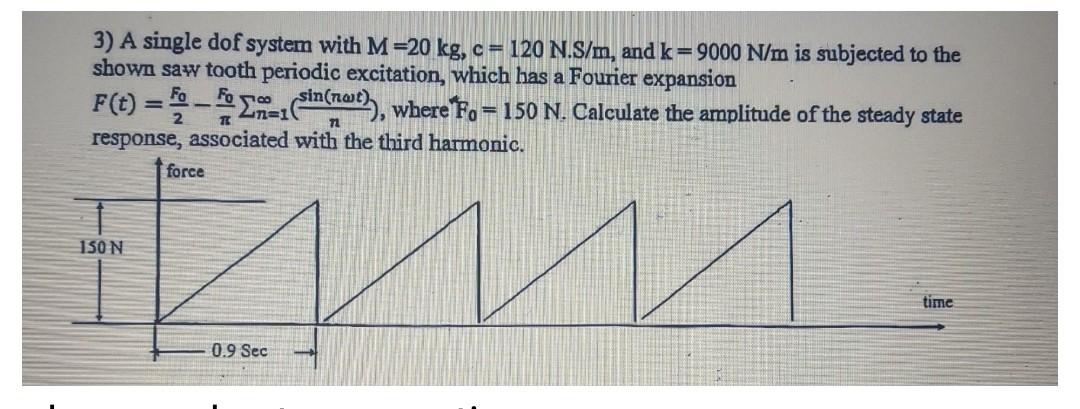 Solved 3) A single dof system with M=20 kg,c=120 N⋅S/m, and | Chegg.com