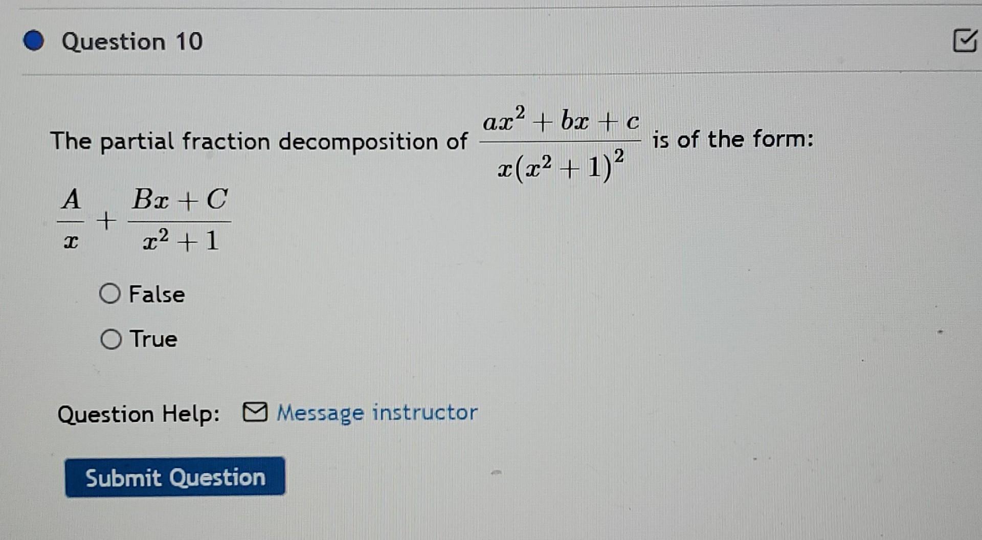 Solved The partial fraction decomposition of | Chegg.com