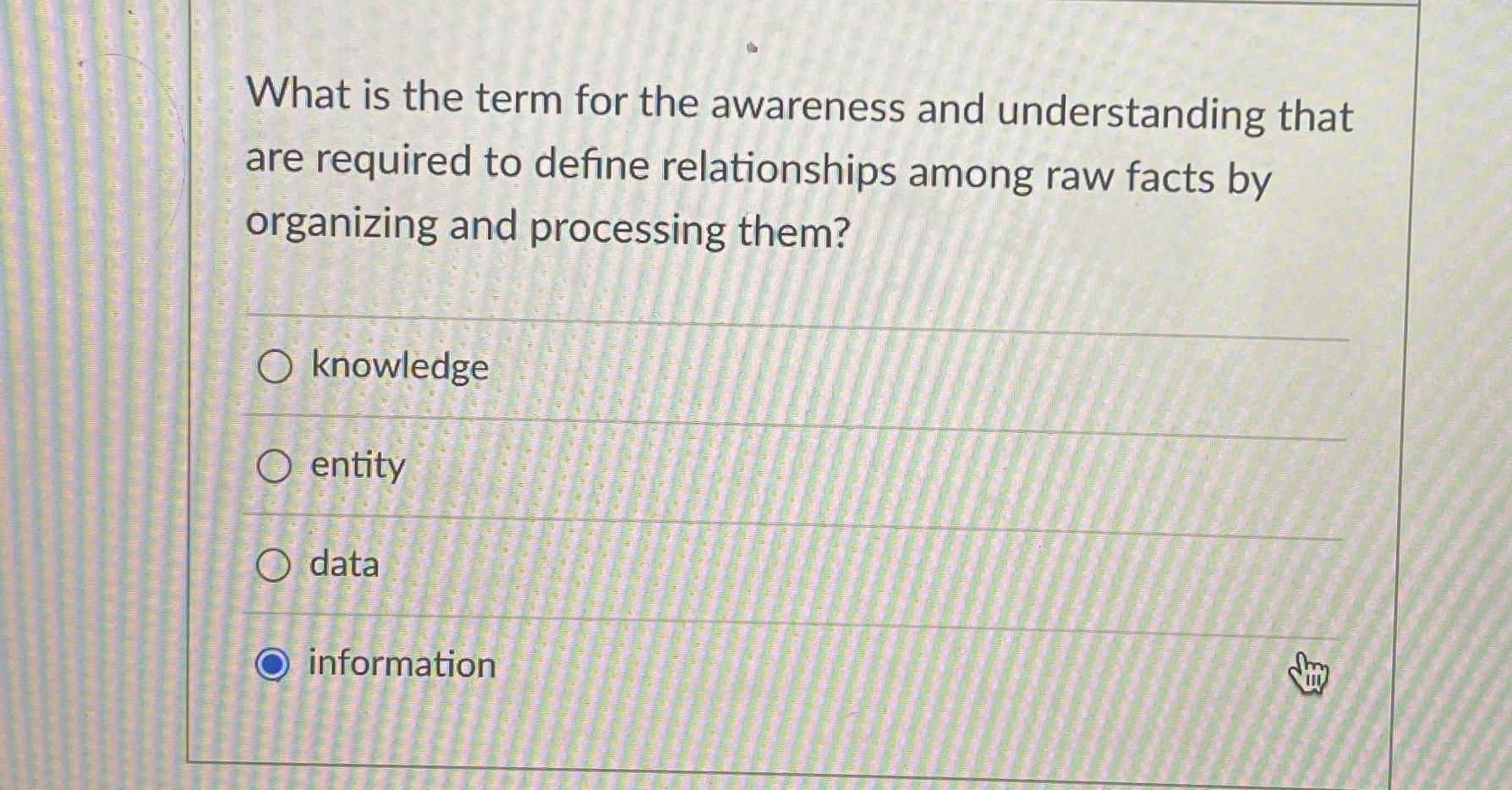 Solved What is the term for the awareness and understanding | Chegg.com