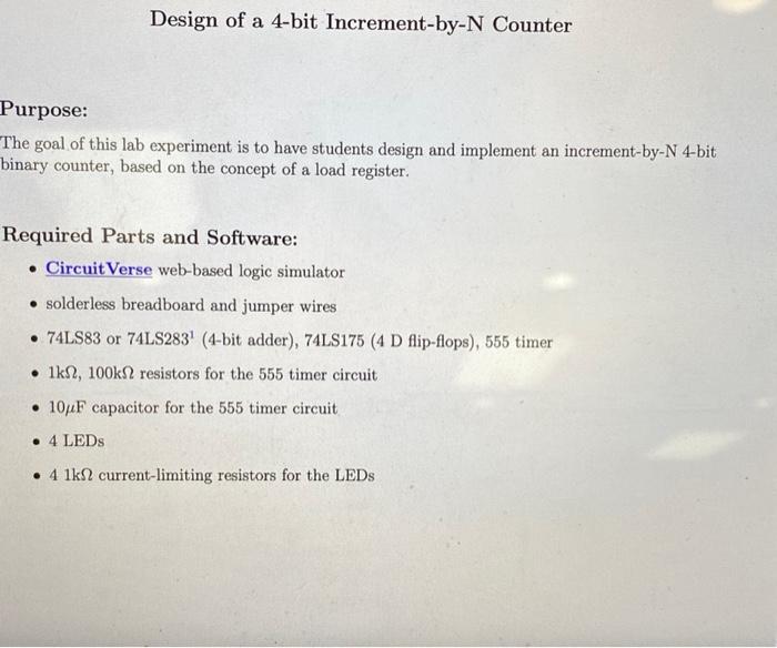 Design of a 4-bit Increment-by-N Counter Purpose: The | Chegg.com