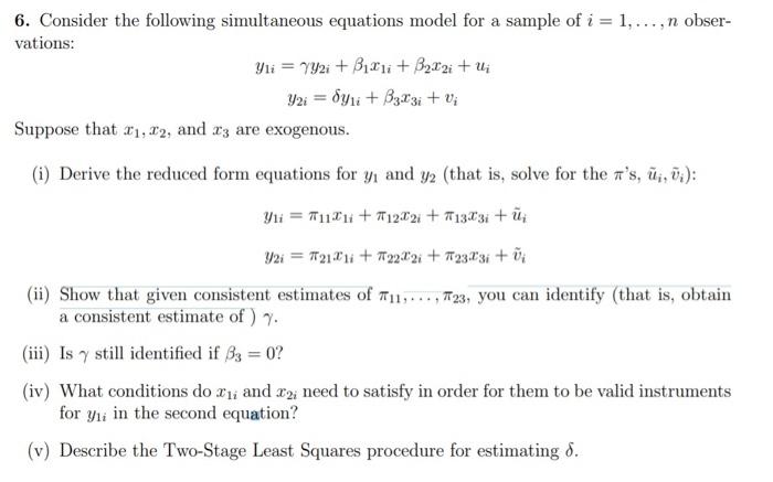 6. Consider the following simultaneous equations | Chegg.com