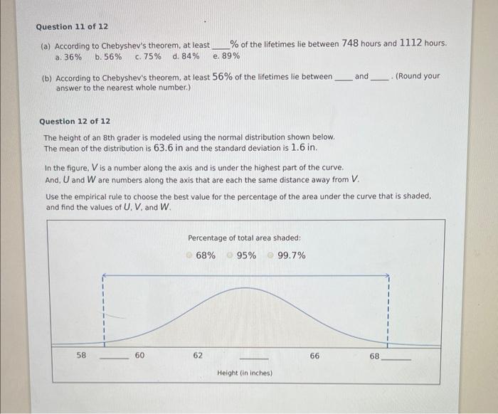 Solved Question 11 of 12 (a) According to Chebyshev's | Chegg.com