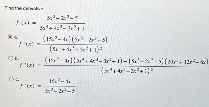 Solved Find The Derivative F X 5x4 4x3−3x2 15x3−2x2−5