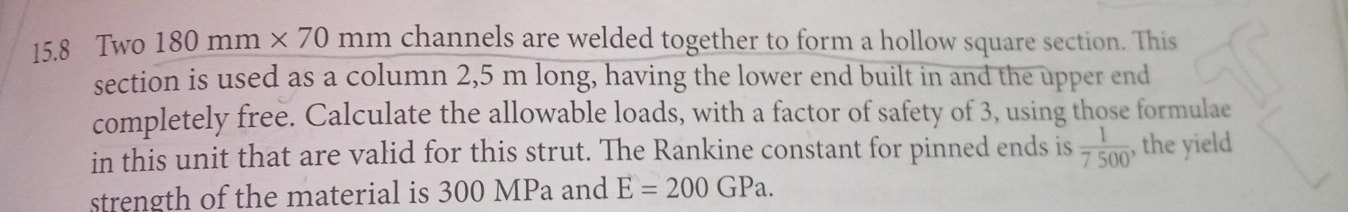 Solved 8 Two 180 mm×70 mm channels are welded together to | Chegg.com