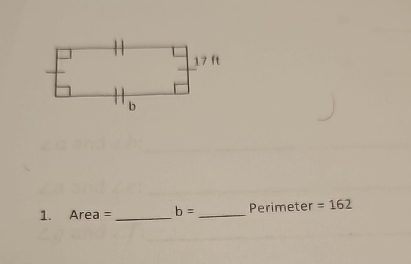 Solved Area =,b=, ﻿Perimeter =162 | Chegg.com