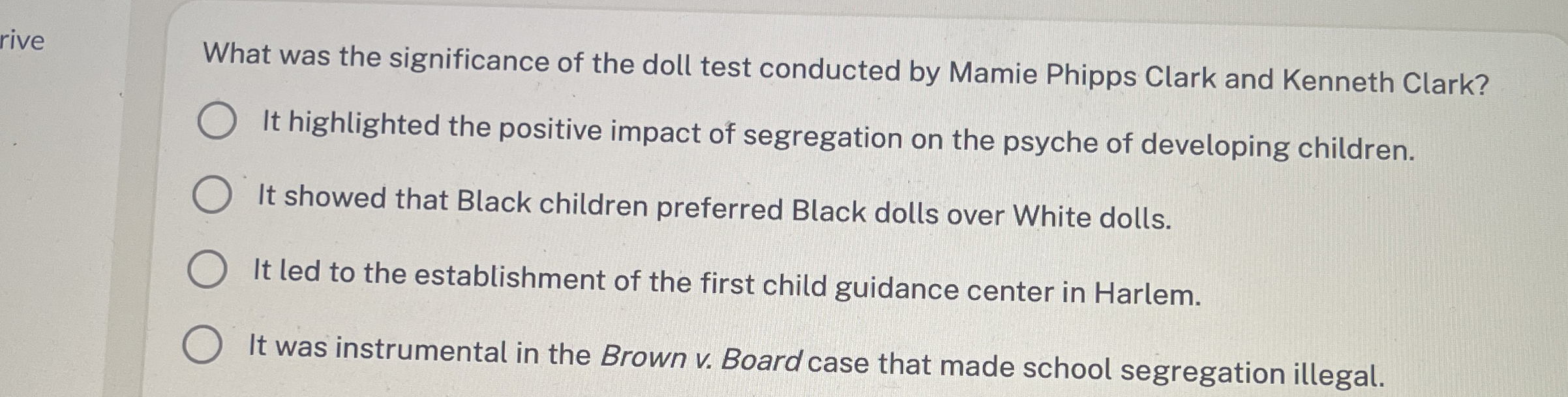 Solved What was the significance of the doll test conducted | Chegg.com